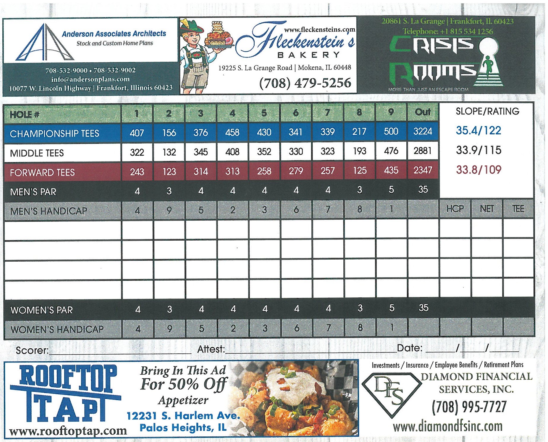 Scorecards - Green Garden Country Club