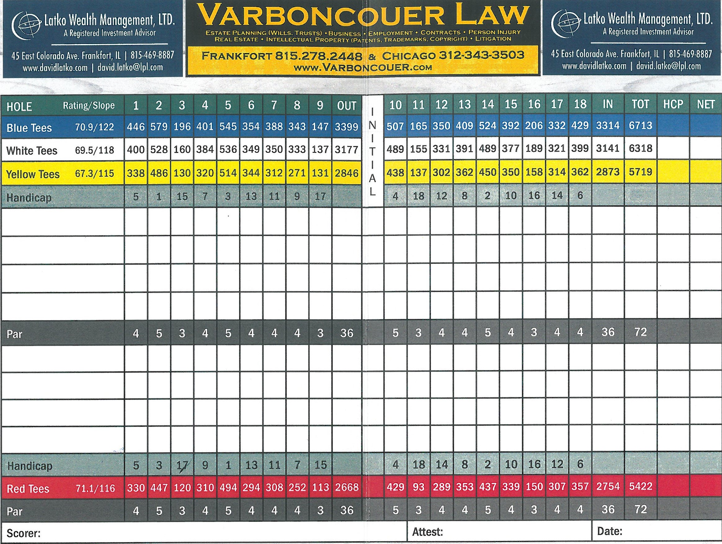 Scorecards - Green Garden Country Club